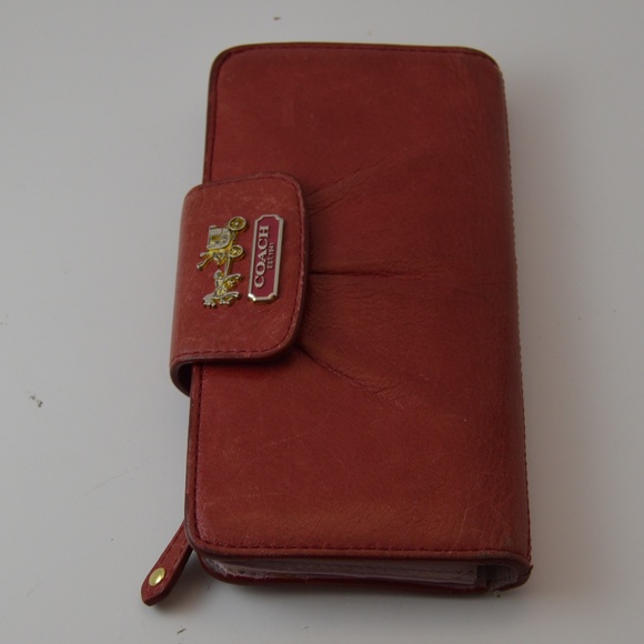 Coach | Bags | Coach Ashley Signature Pleated Red Leather Wallet | Poshmark